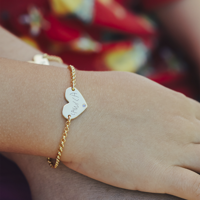 Pulseira infantil personalizável com pingente Coração – Little Gem